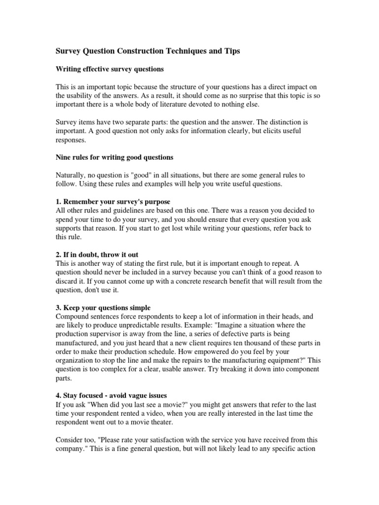 Survey Question Writing Best Practices | PDF | Survey Methodology ...