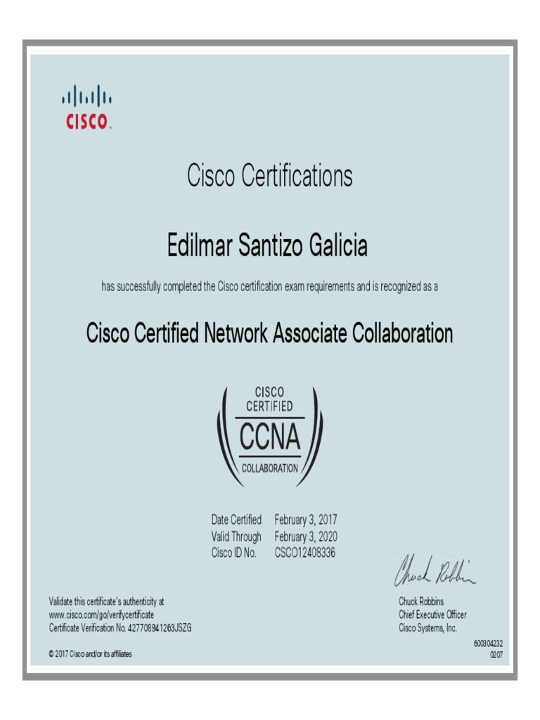 CCNA Collaboration Certificado ESG 2017 fEBRUARY PDF | PDF | Cisco ...