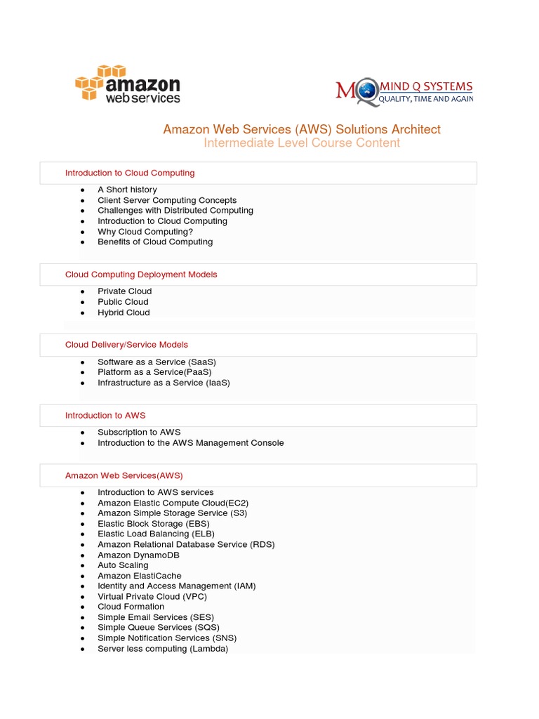 AWS Course Content MindQfghfg | Download Free PDF | Cloud Computing | Load Balancing (Computing)