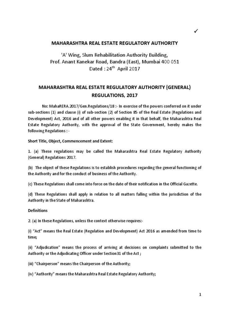 Maharashtra RERA General Regulations 2017 | PDF | Accountant | Complaint