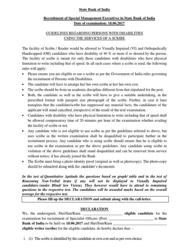 Scribe Decalration Form | Download Free PDF | Visual Impairment | Test ...