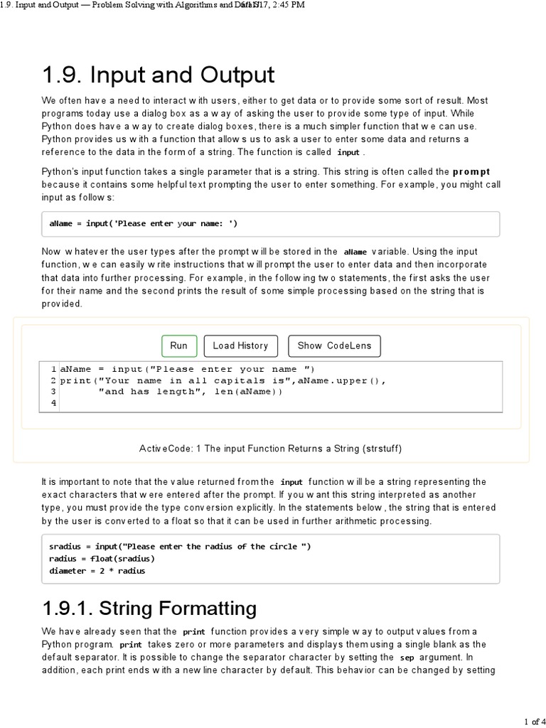 19 Input And Output Problem Solving With Algorithms And Data 9496