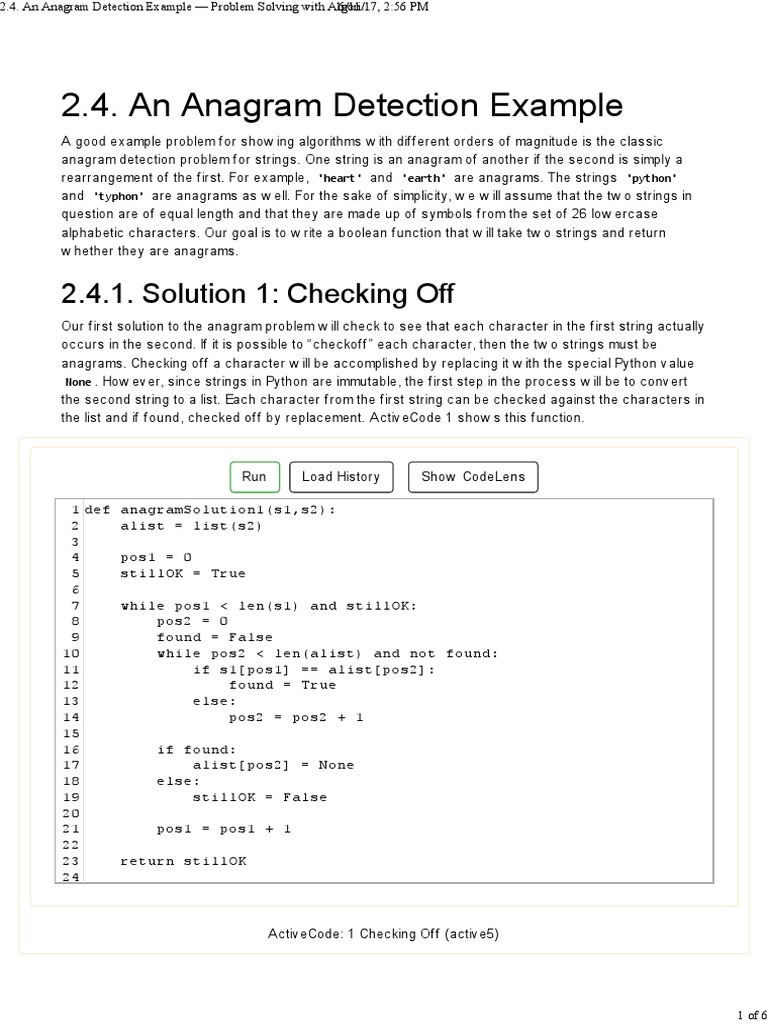 2.4. An Anagram Detection Example - Problem Solving With Algorithms and Data Structures | PDF ...