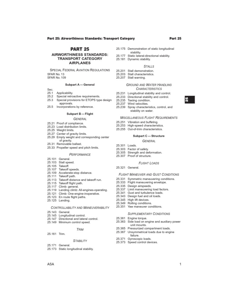 Airworthiness Standards FAA FAR Part 25 | PDF | Structural Load | Stall ...