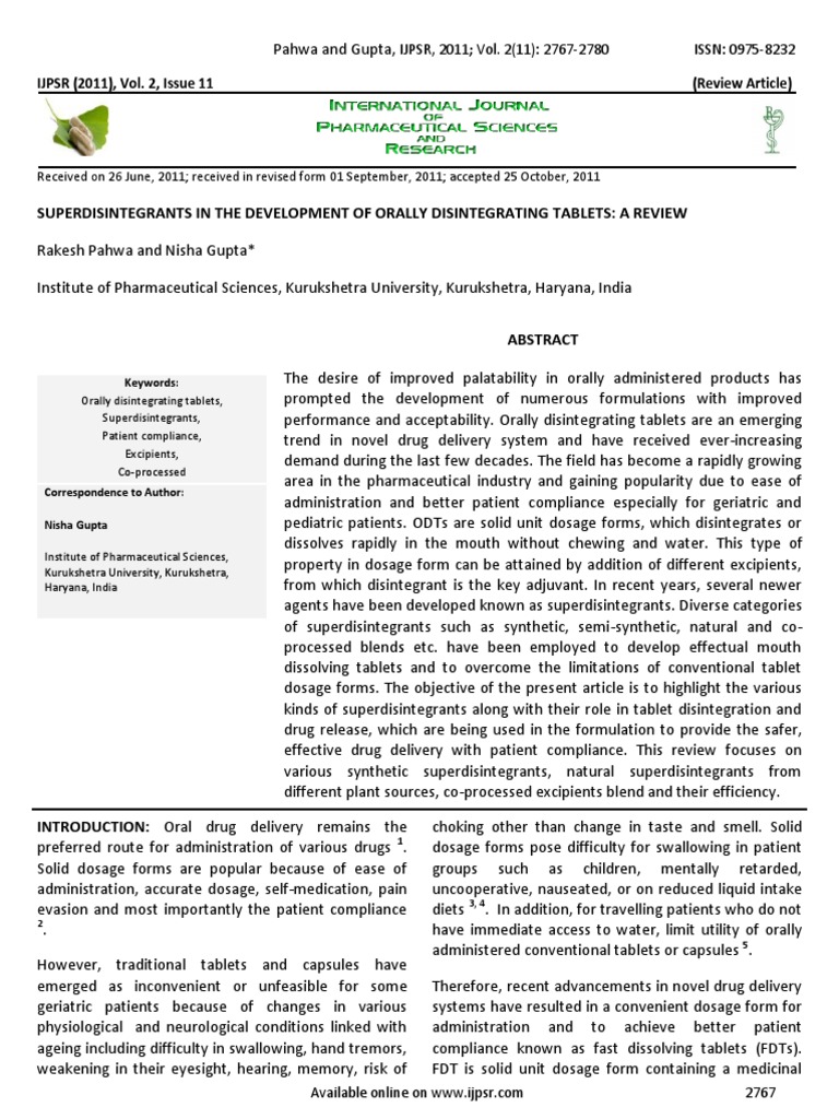 2 Vol.2 11 IJPSR RE 351 2011 Paper 2 | PDF | Tablet (Pharmacy ...