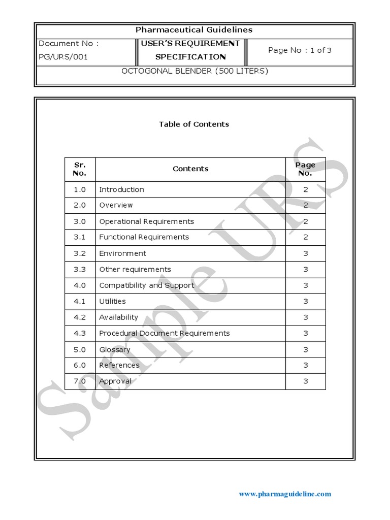 Sample URS | PDF | Specification (Technical Standard) | Electrical ...