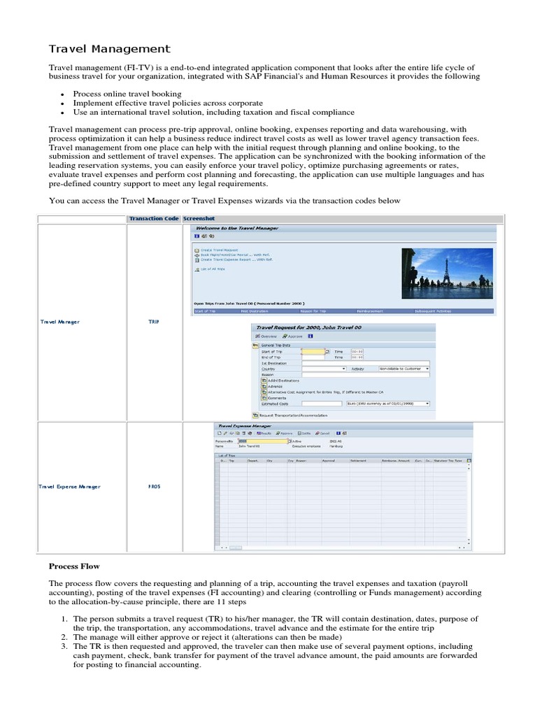 SAP Travel Management Overview | PDF | Per Diem | Flat Tax