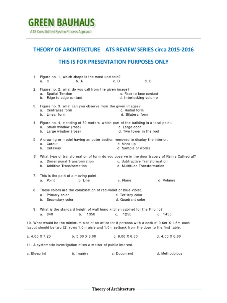 Architecture Board Exam Sample Questions | PDF | Architectural Design ...