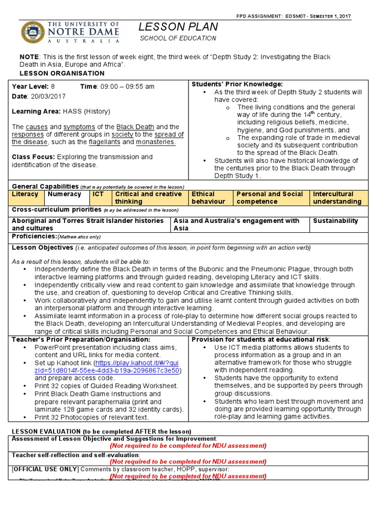 Year 8 History Lesson Plan | PDF | Black Death | Wellness