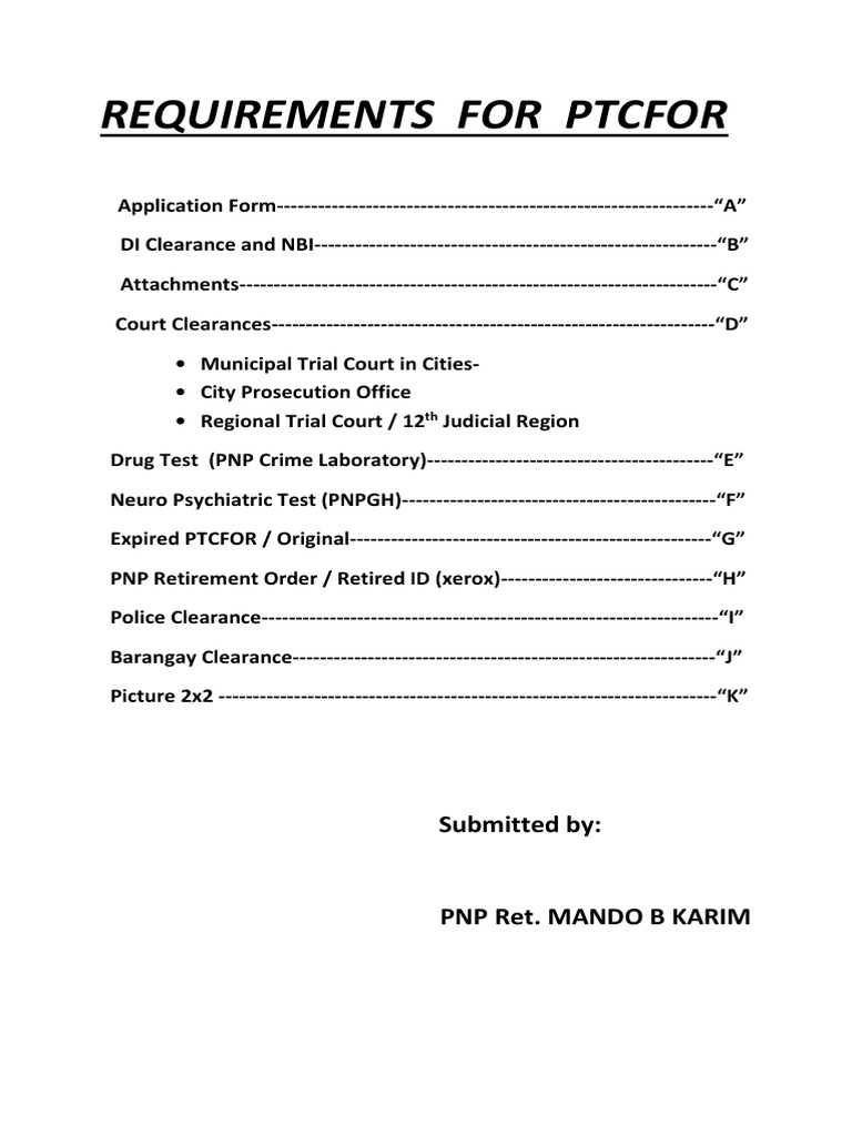 PTCFOR Application Requirements Guide | PDF