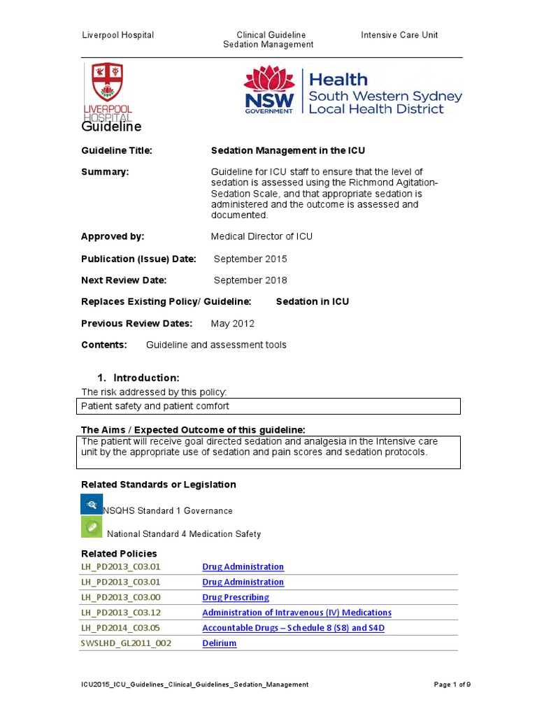 ICU Sedation Guidelines | PDF | Intensive Care Unit | Intensive Care ...