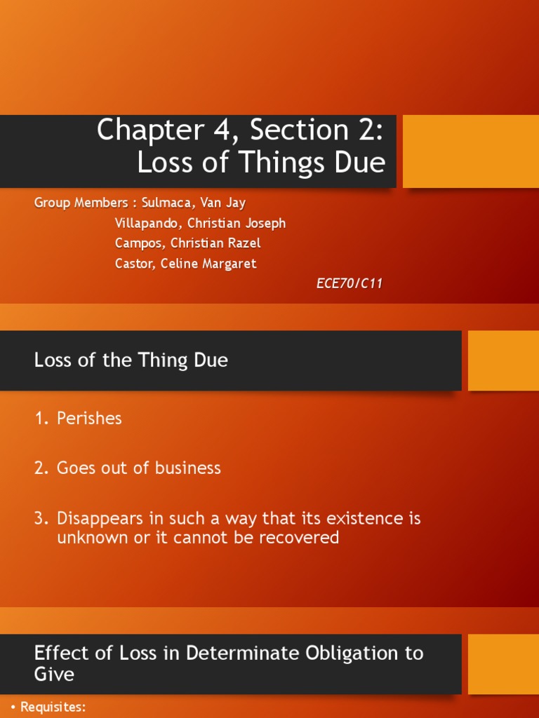Chapter 4, Section 2: Loss of Things Due | PDF | Legal Liability | Damages