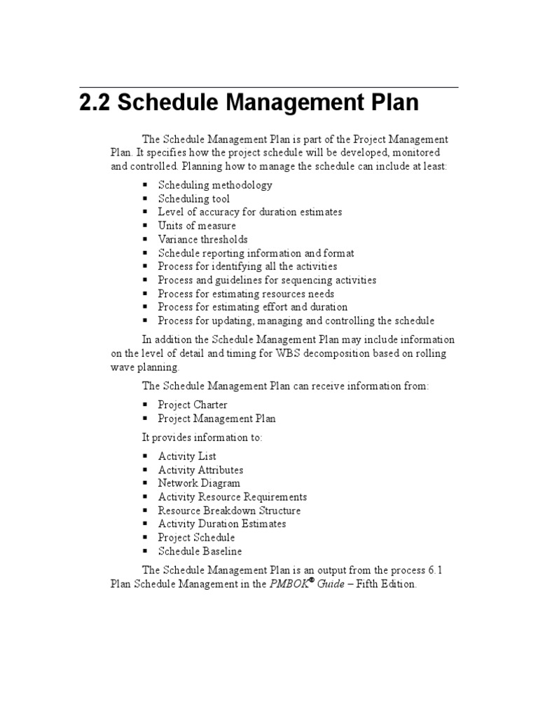 Schedule Management Plan Description | PDF | Project Management ...
