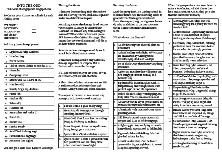 Into The Odd - One Page | PDF | Leisure