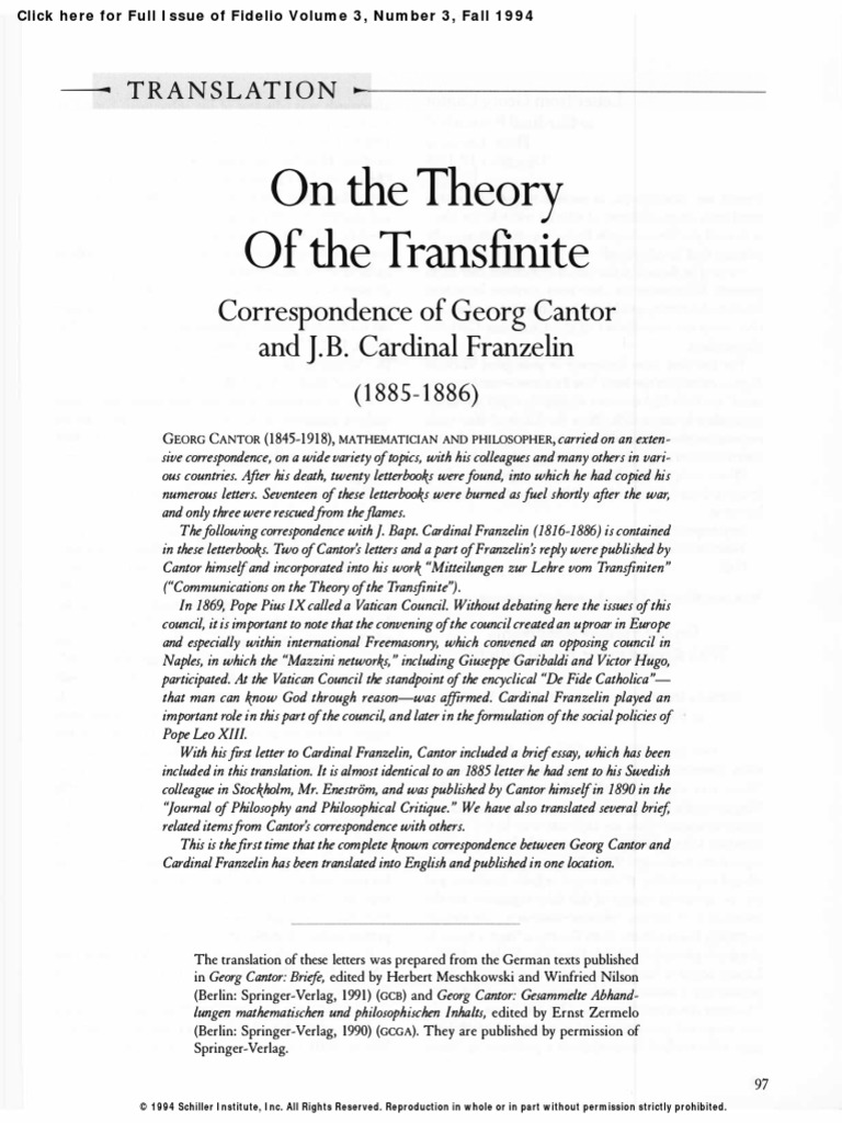 Fidelio - Cantor - On The Theory of The Transfinite | PDF | Infinity ...