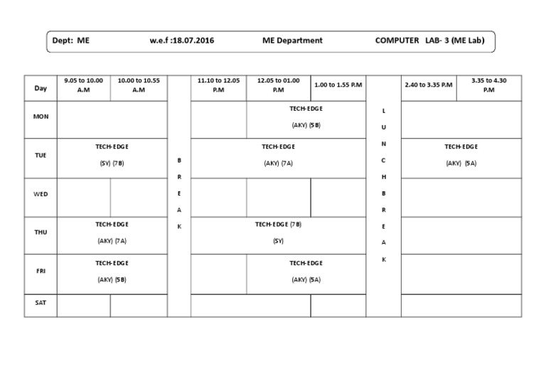 ME Department Computer Lab-3 Weekly Timetable | PDF