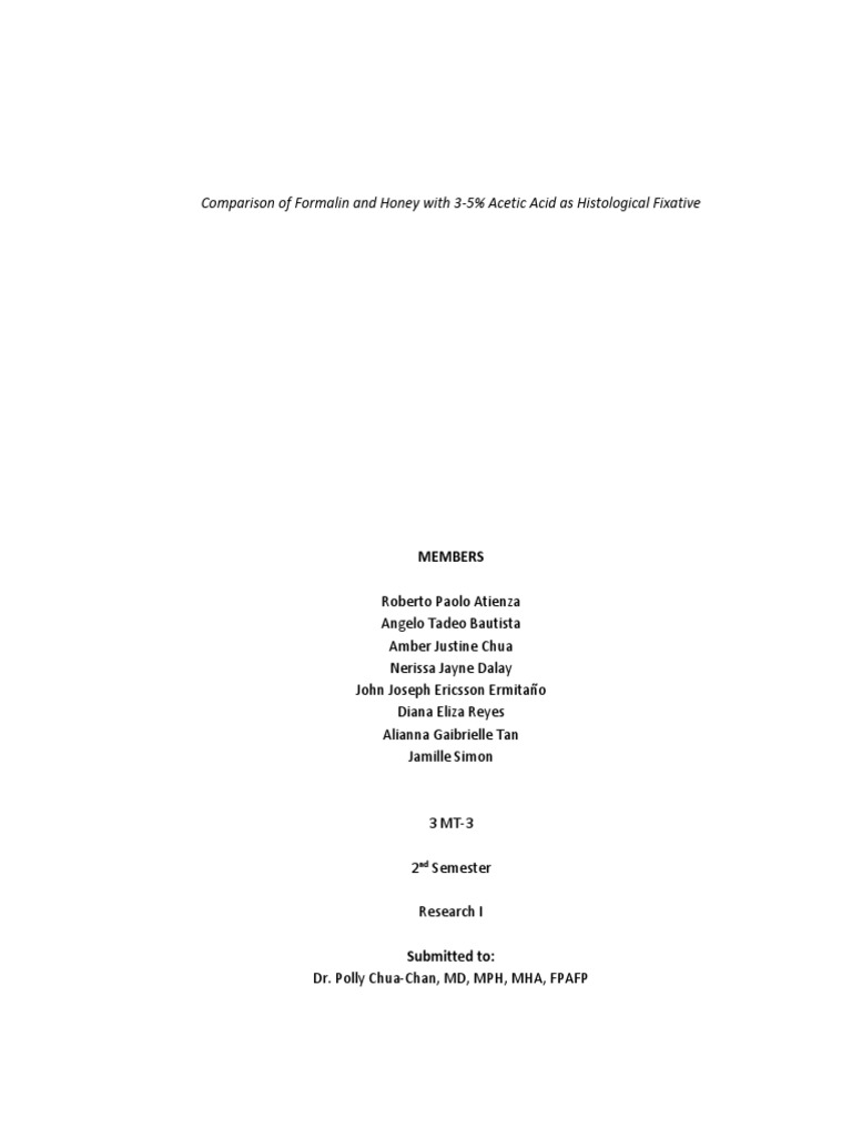 Honey & Acetic Acid Research Proposal | PDF | Fixation (Histology ...