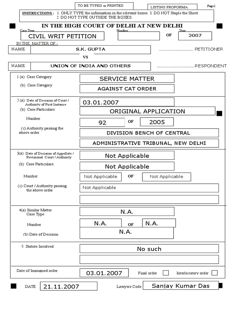 Listing Proforma | PDF | Writ | Lawyer