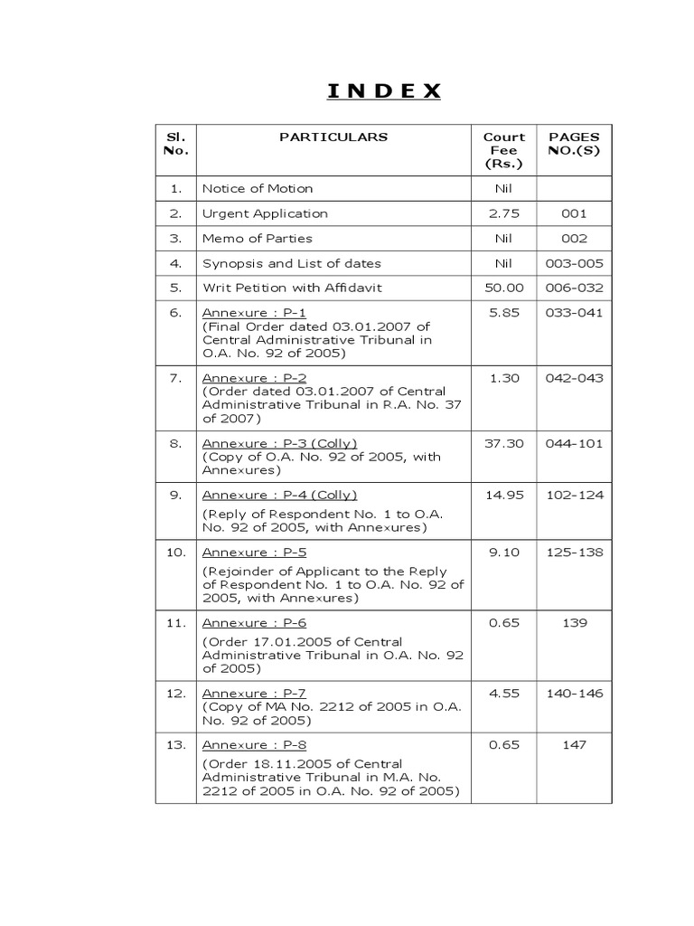 Index: Sl. No. Particulars Court Fee (RS.) Pages NO. (S) | PDF ...