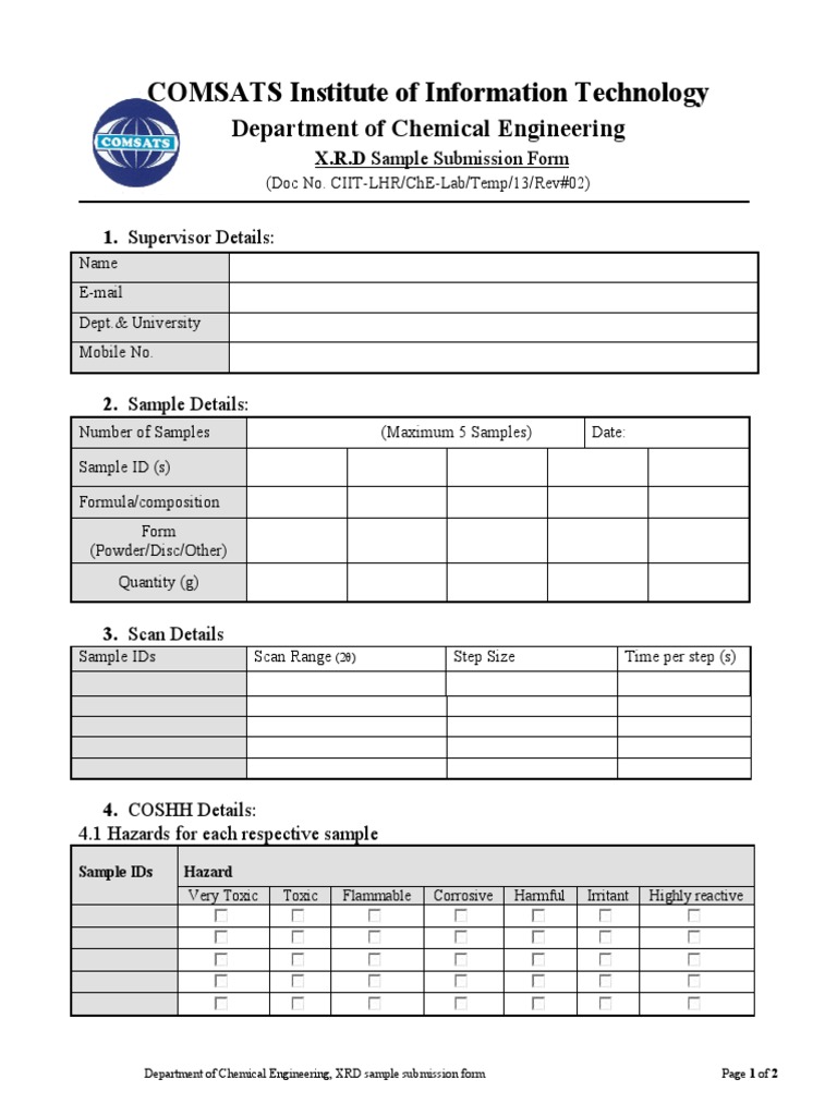 Sample Submission Form XRD (Rev - 02) PDF | PDF | Laboratories | Toxicity