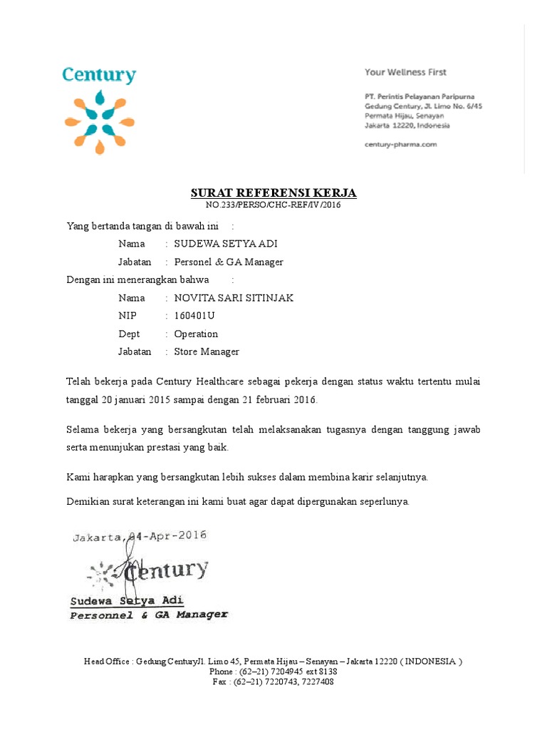 Surat Referensi Kerja | PDF