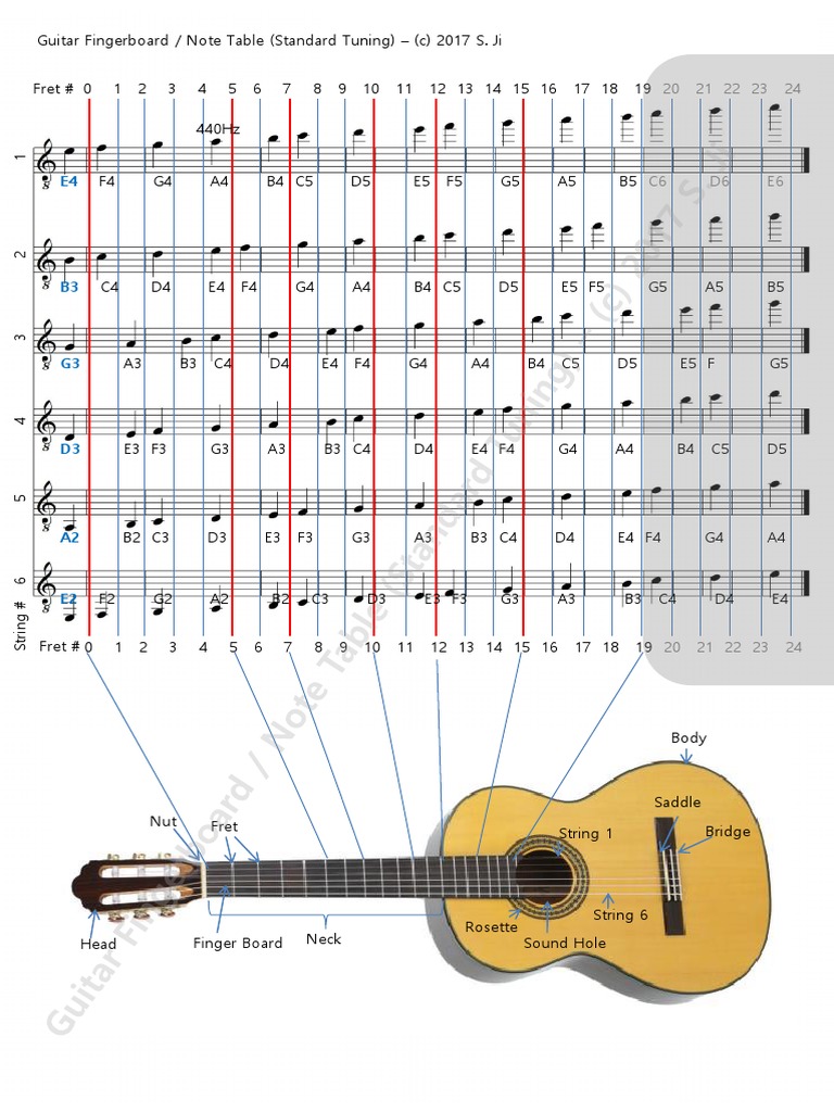 Guitar Fingerboard Notes and Harmonics Summary | PDF | Guitars ...