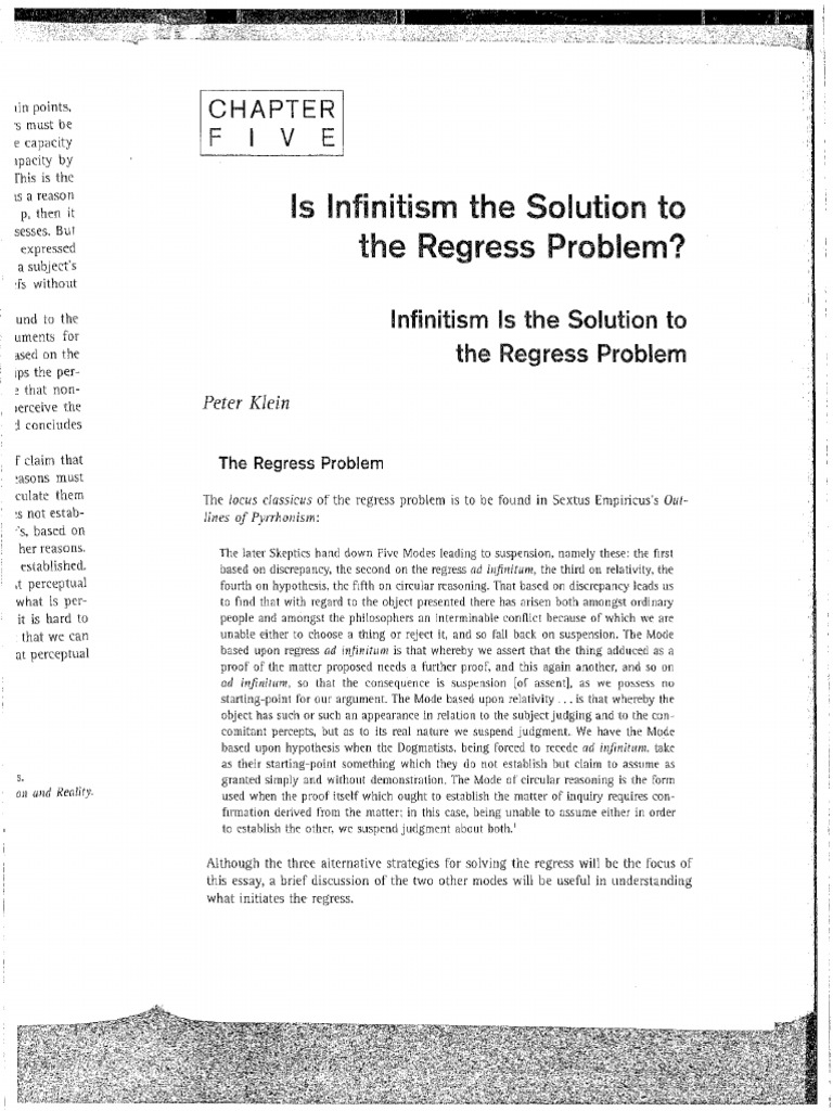 Klein - Is Infinitism The Solution To The Regress Problem | PDF