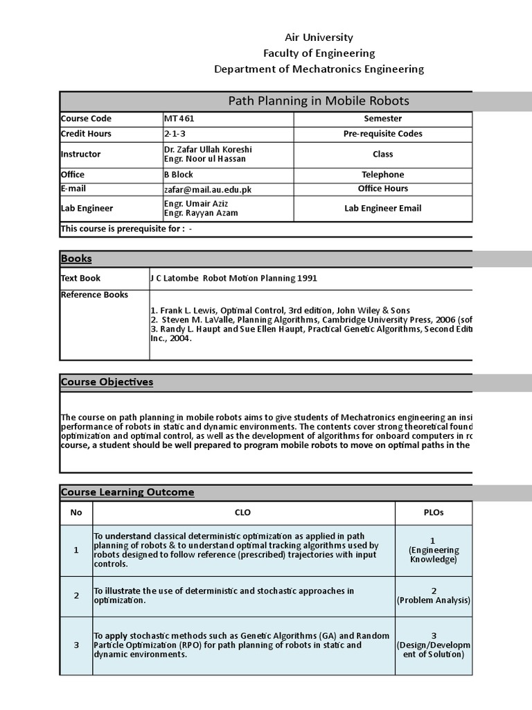 MT 461 Path Planning in MobileRobots | PDF | Mathematical Optimization | Genetic Algorithm