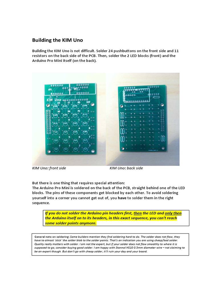 KIM Uno Assembly Guide | PDF | Printed Circuit Board | Arduino