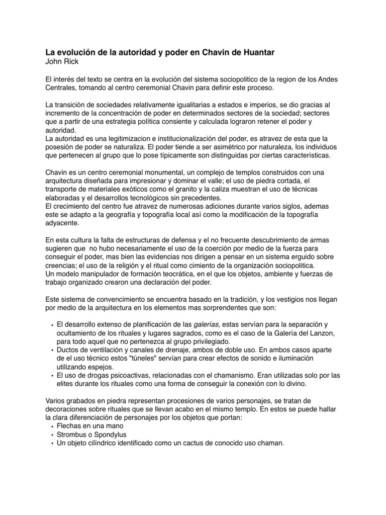 Chavin | PDF | Rituales | Evolución