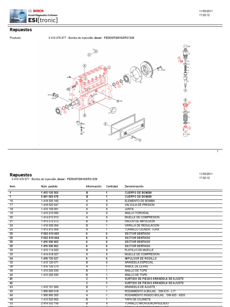 Despiece Bomba Inyectora Diesel Bosch | PDF | Bienes manufacturados ...