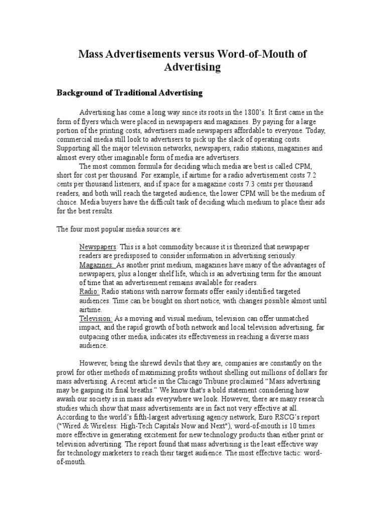 Mass Advertisements Versus Word-of-Mouth of Advertising | PDF ...