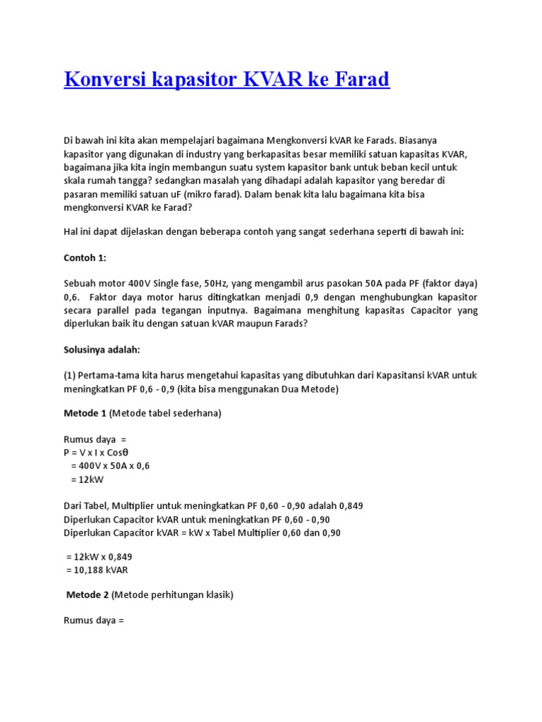 Konversi Kapasitor KVAR Ke Farad | PDF