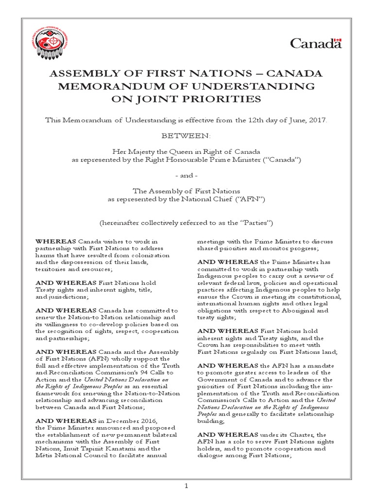 Canada and The Assembly of First Nations Sign MOU | PDF | First Nations ...