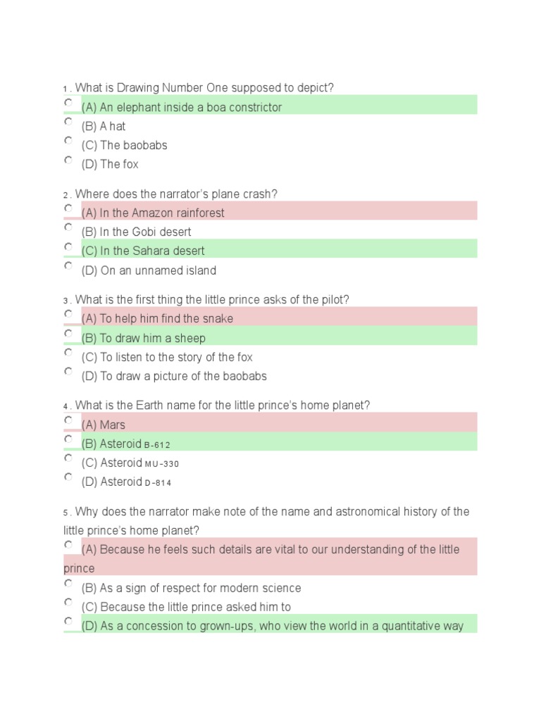 Answer Key To Part II - Little Prince | PDF | The Little Prince | Science
