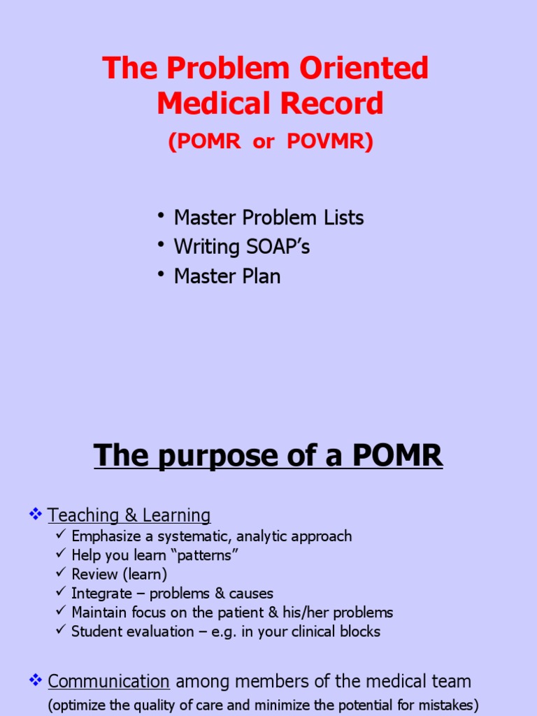 The Problem Oriented Medical Record: (Pomr or Povmr) | PDF | Medical ...