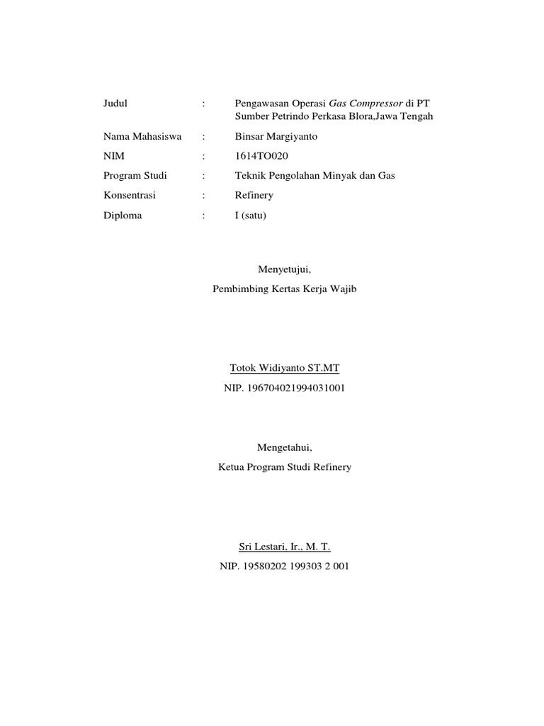 Lembar Pegesahan & Revisi KKW | PDF