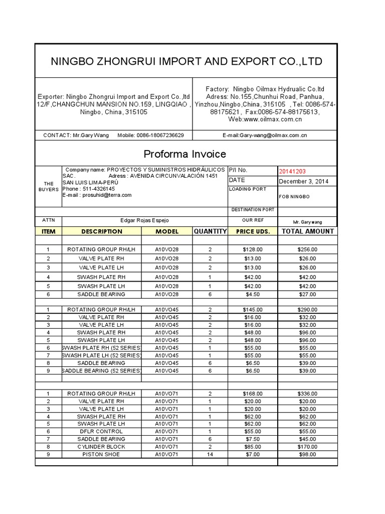 Proforma Invoice 20141203 | PDF | Business