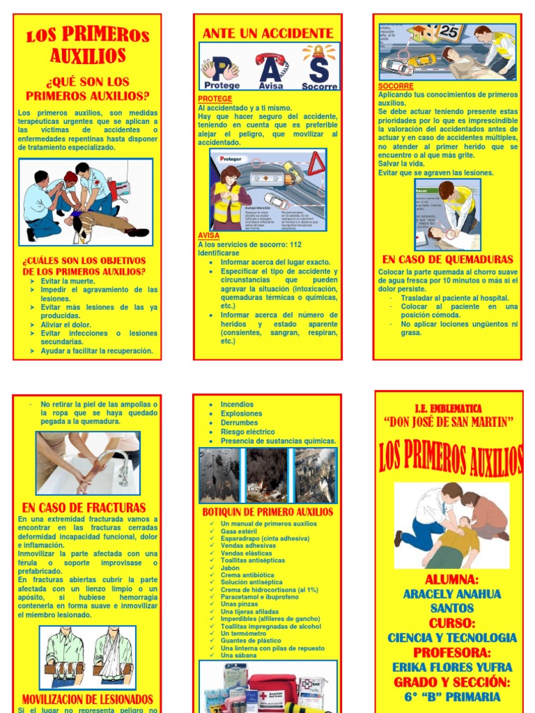Triptico Primeros Auxilios | PDF | Herida | Primeros auxilios