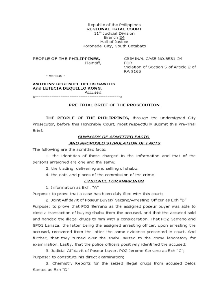 Prose- Pretrial Brief | Prosecutor | Arrest