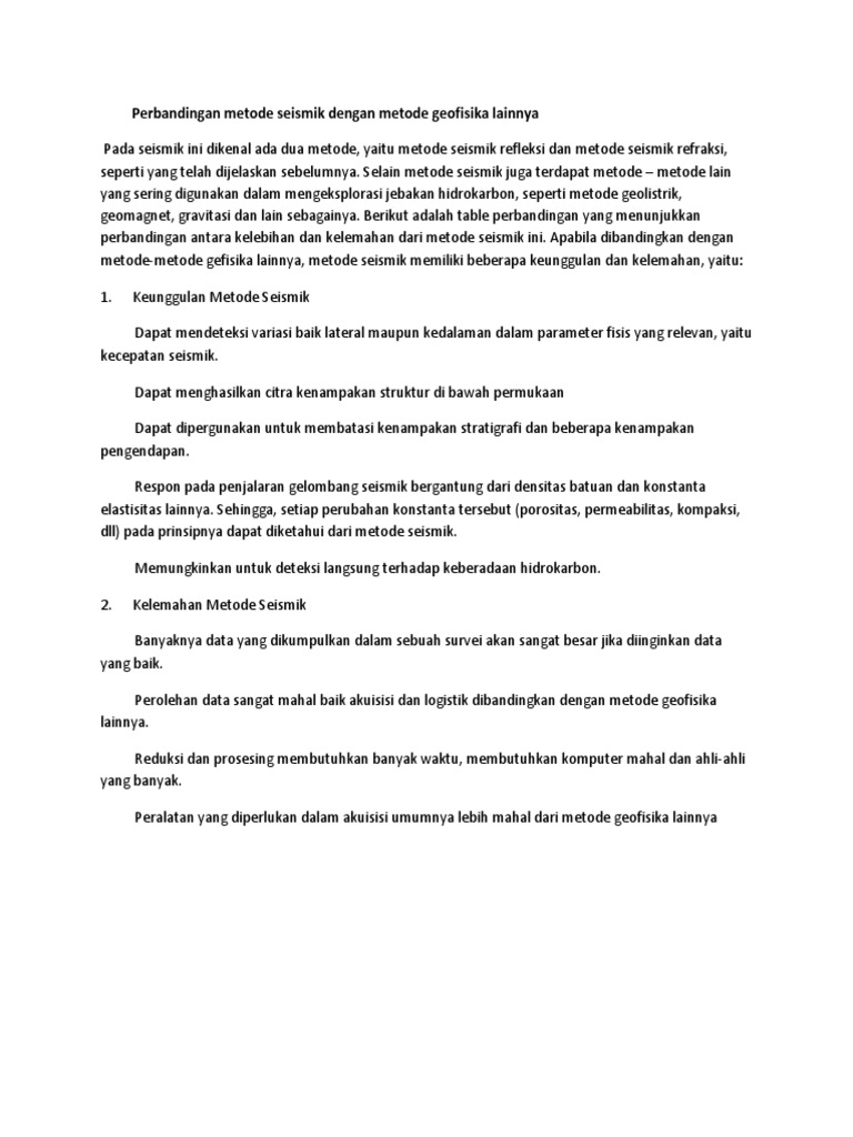 Perbandingan Metode Seismik dan Geofisika | PDF | Hukum