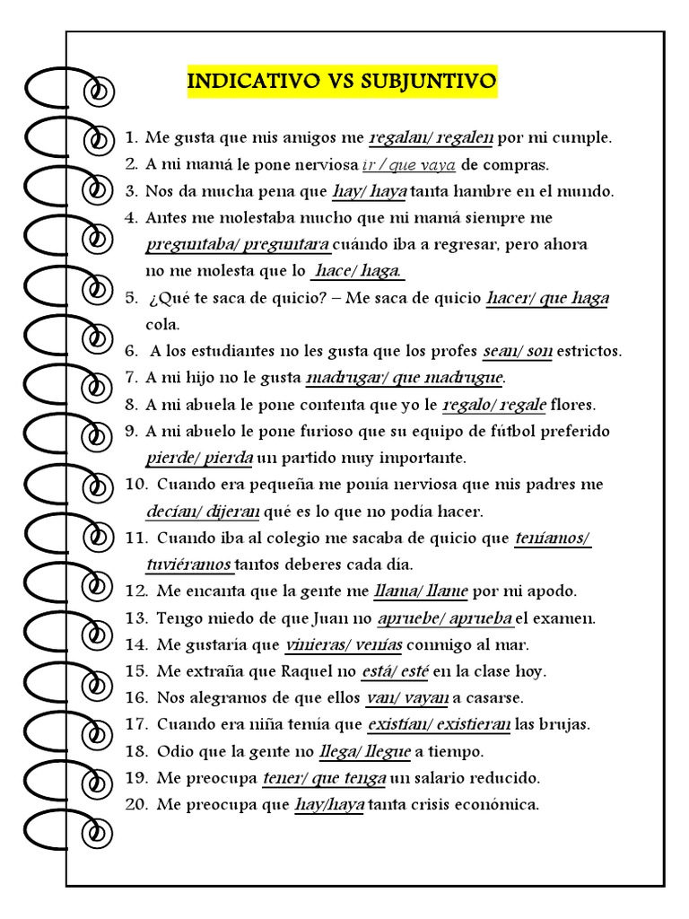 Ejercicios Con Presente Del Subjuntivo