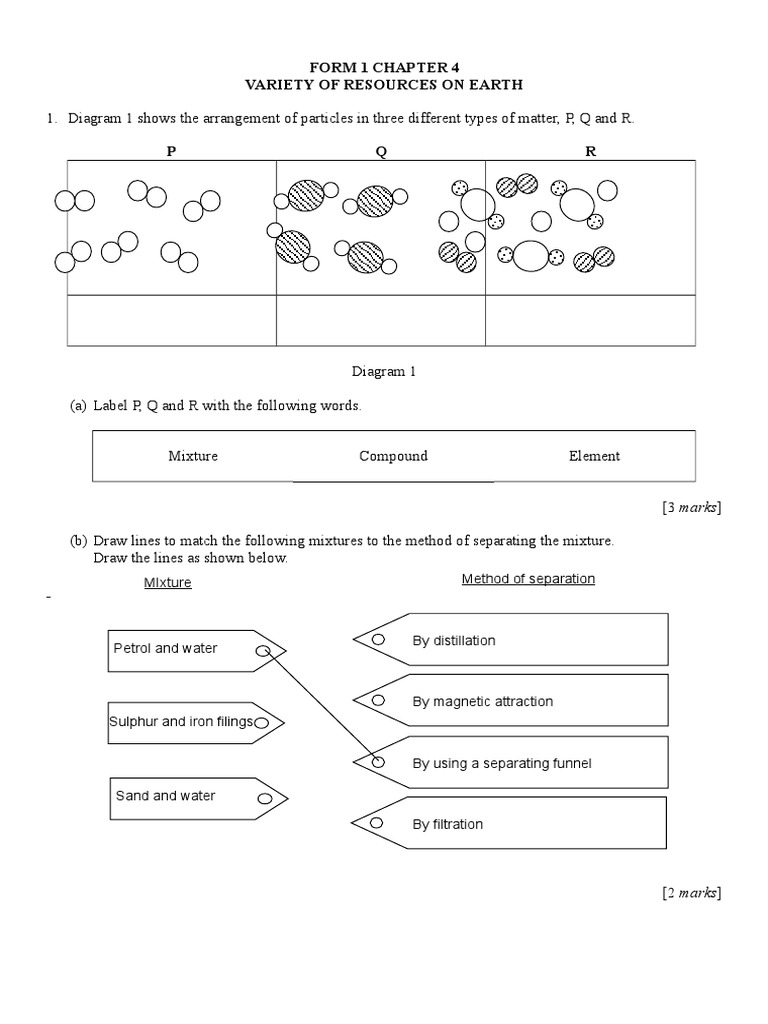 Form 1 Chapter 4 Variety of Resources On Earth: Mixture Method of Separation | PDF | Chemical ...