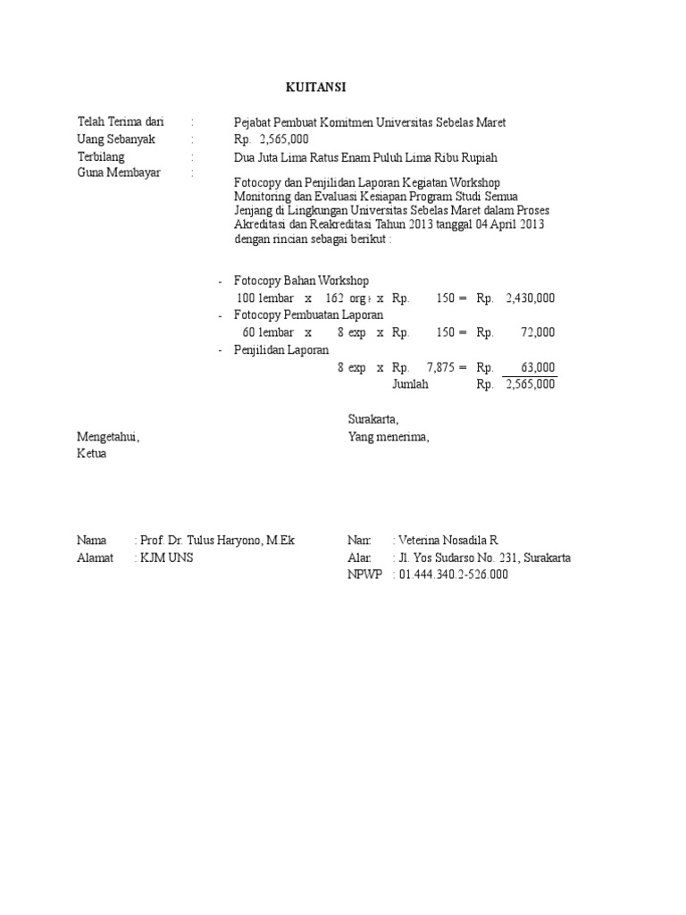 Contoh Kuitansi ATK | PDF