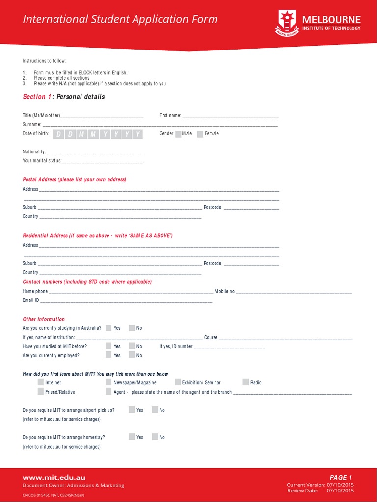 International Student Application Form:: Personal Details | PDF | Postgraduate Education | Diploma