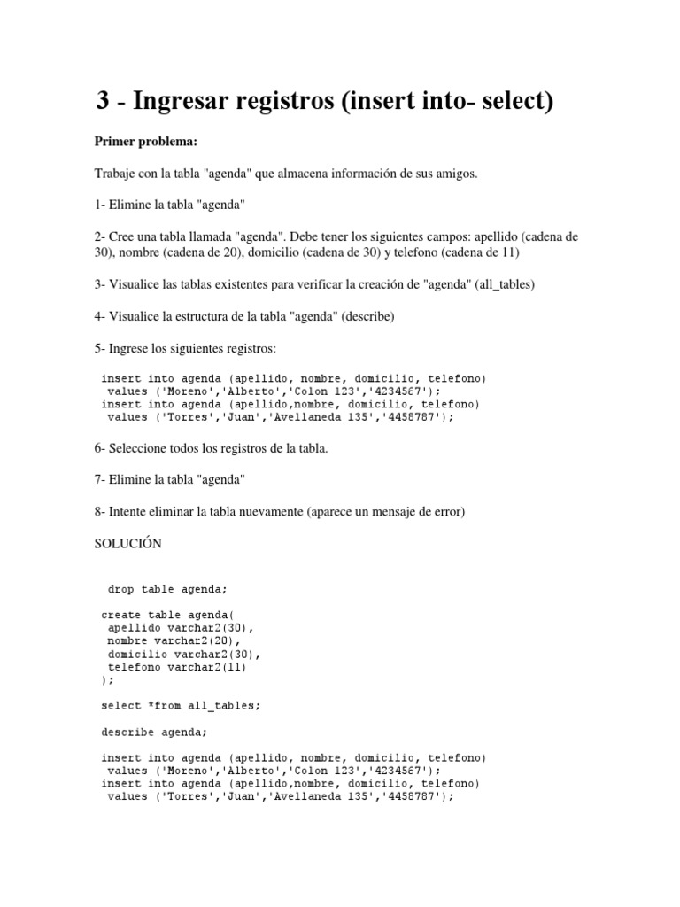 Ejercicios Resueltos Ingreso de Registros | PDF | Tabla (base de datos ...