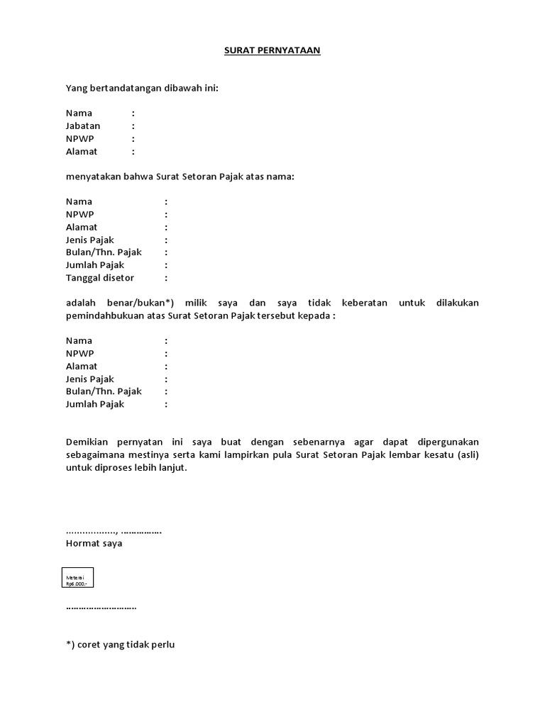Surat Pernyataan PBK | PDF