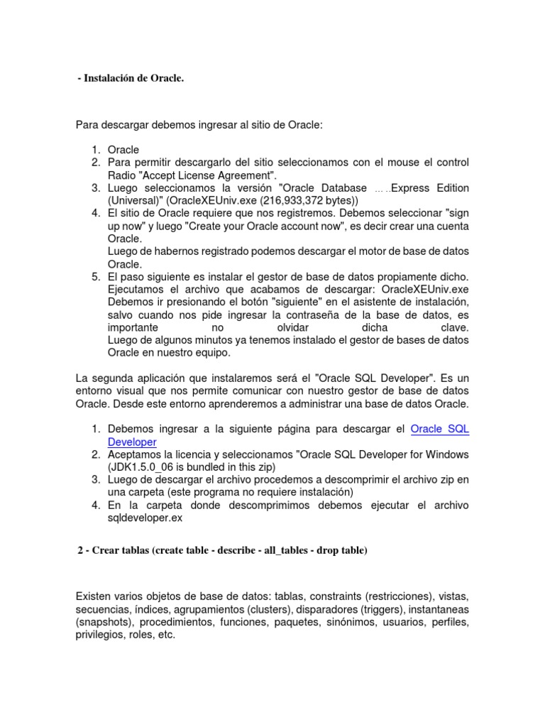 Manual Oracle Crear Tablas | PDF | Tabla (base de datos) | Oracle ...