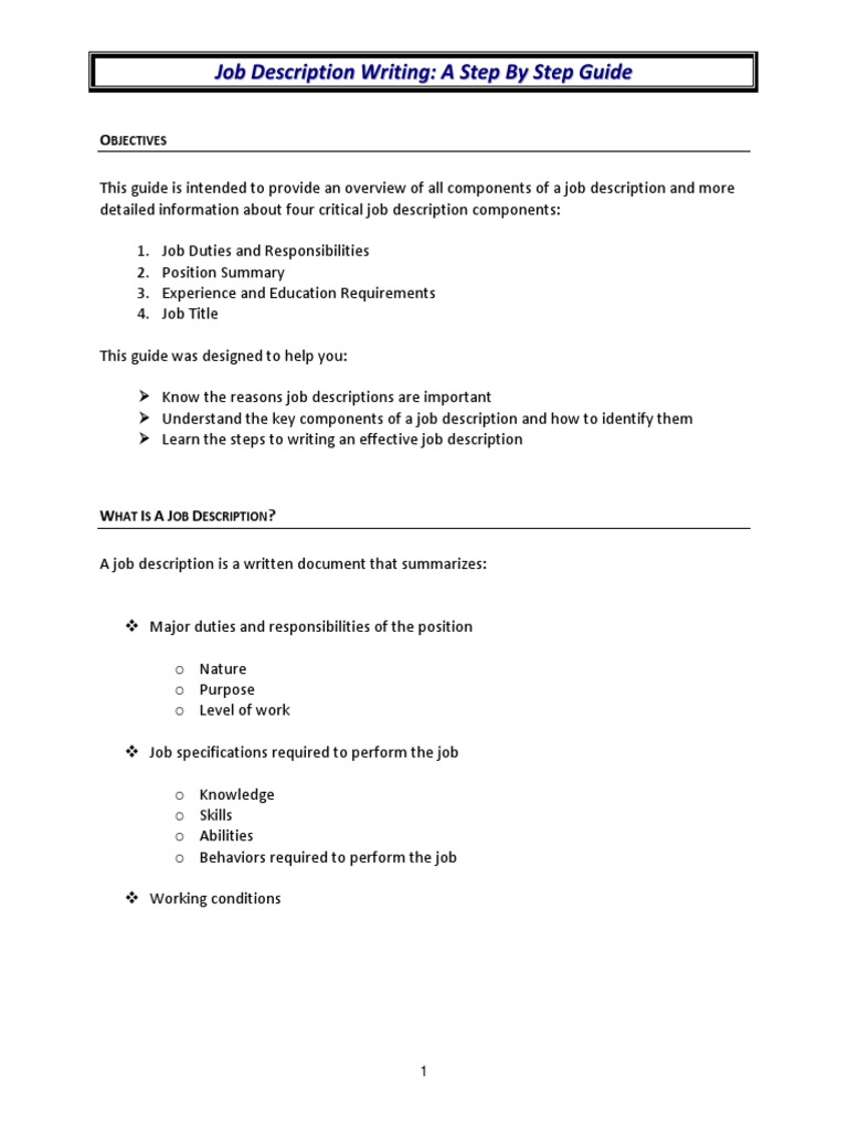 Job Description Writing A Step By Step Guide PDF PDF Academic
