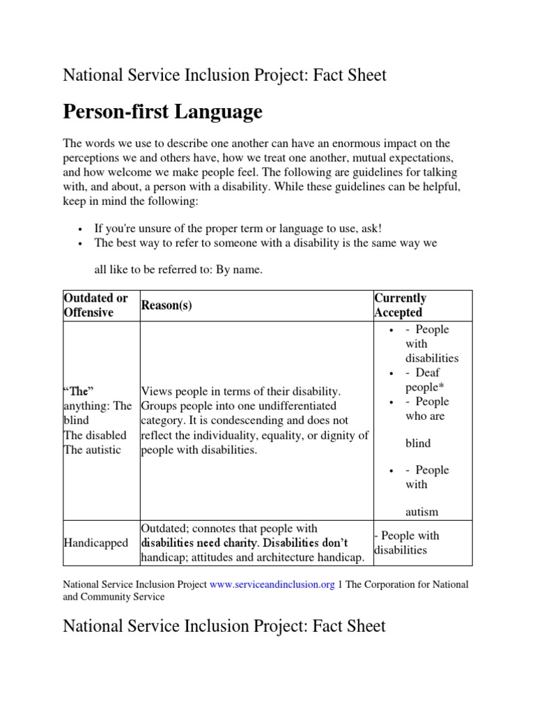 Person First Language | PDF | Disability | Sociological Theories